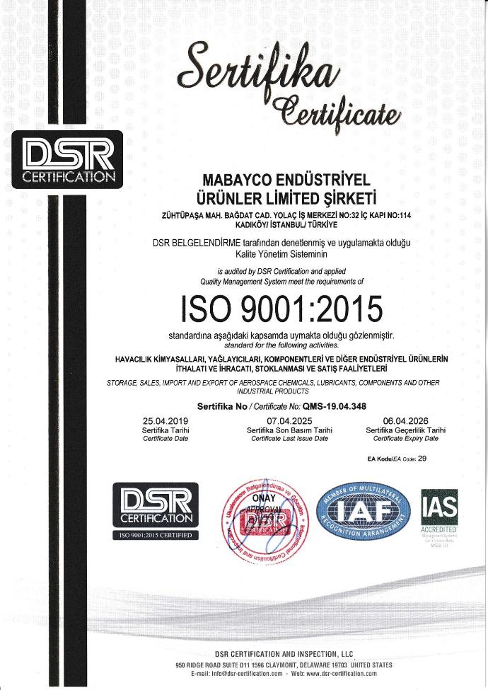 Kalite Belgelerimiz | MABAYCO